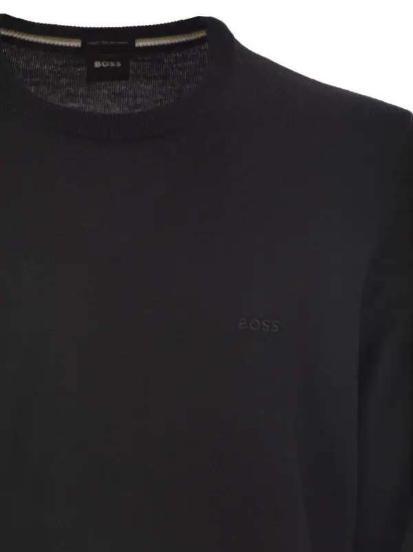 BOSS Virgin Wool Jumper With Embroidered Logo - Black