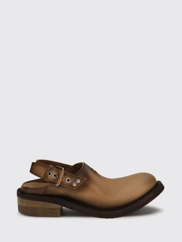 Miu Miu Leather Heeled Slingback Sandals - Brown