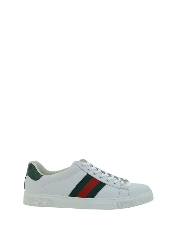 Gucci Leather Lace-up Sneakers With Signature Stripe Detail - White