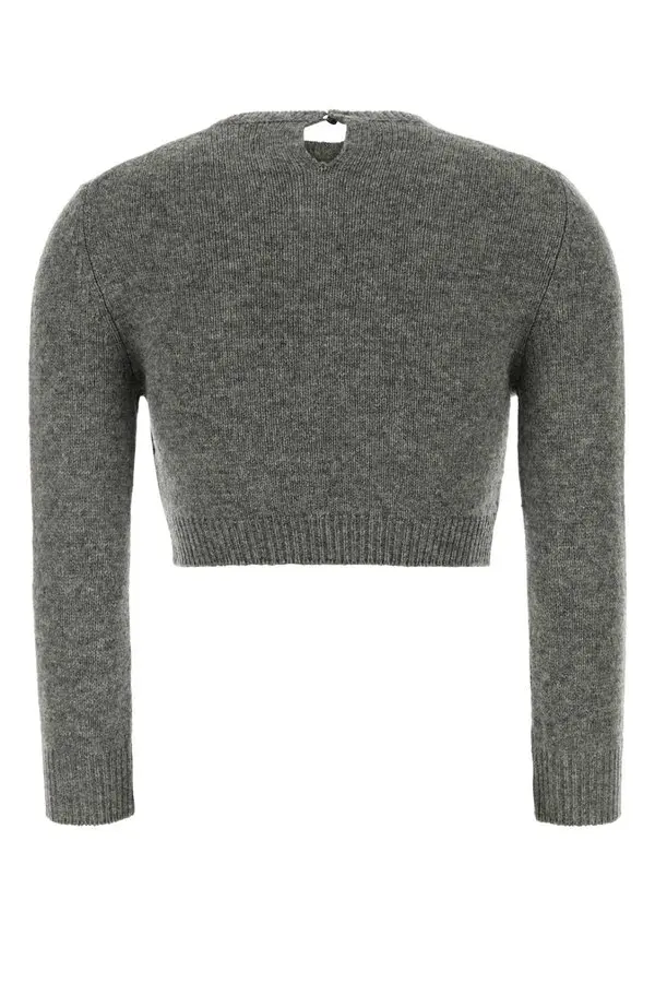 JIL SANDER Grey Wool Blend Ribbed Crew Neck Sweater - Gray