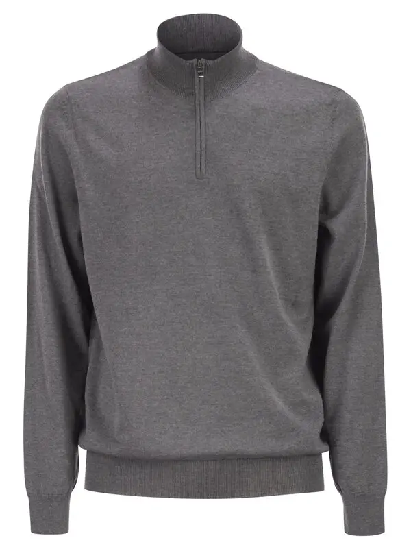 BOSS Virgin Wool Quarter Zip Jumper - Gray