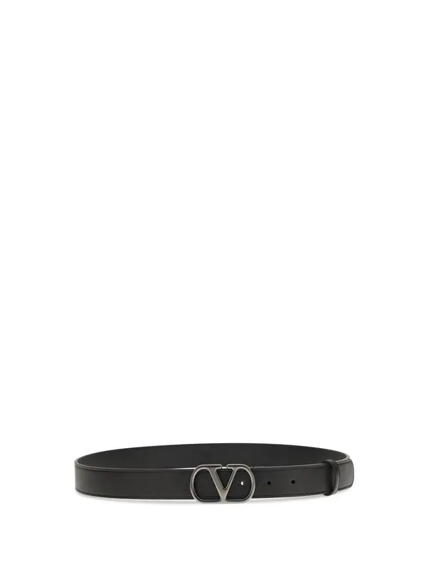 Valentino Garavani Vlogo Signature Leather Belt - Black