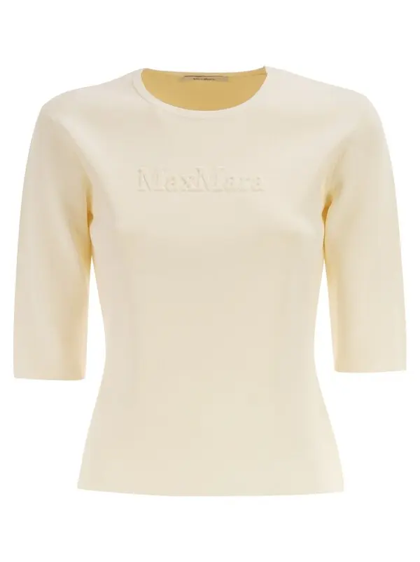 Max Mara Short-sleeved Top With Embroidered Logo - Cream