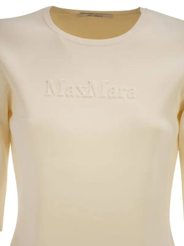 Max Mara Short-sleeved Top With Embroidered Logo - Cream