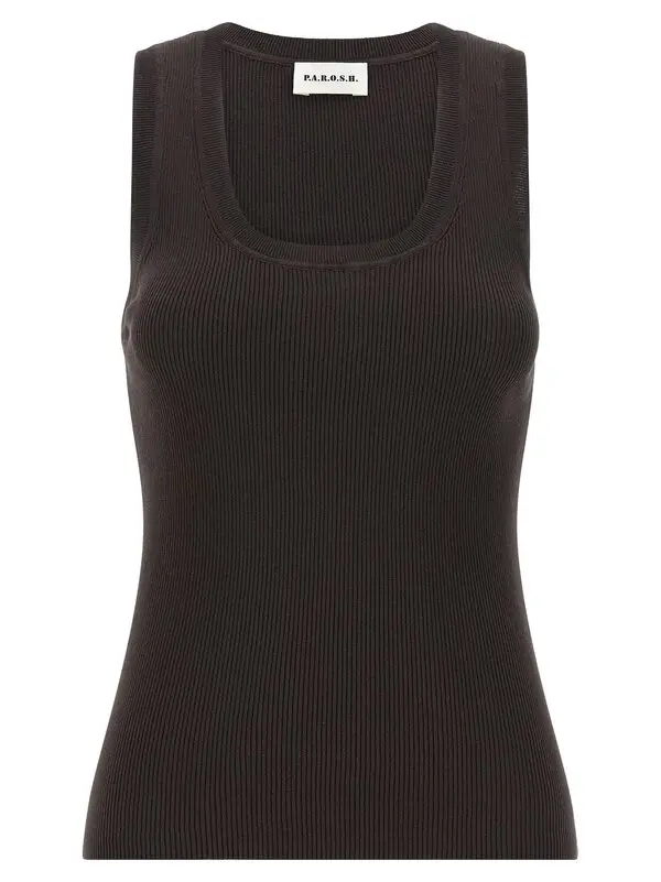 P.a.r.o.s.h Ribbed Cotton Blend Top - Brown