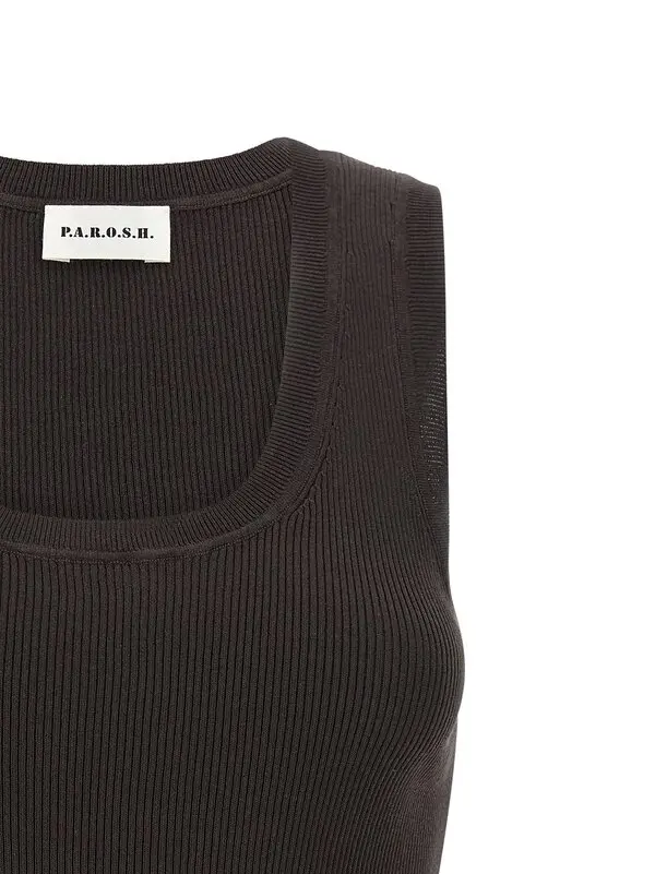 P.a.r.o.s.h Ribbed Cotton Blend Top - Brown