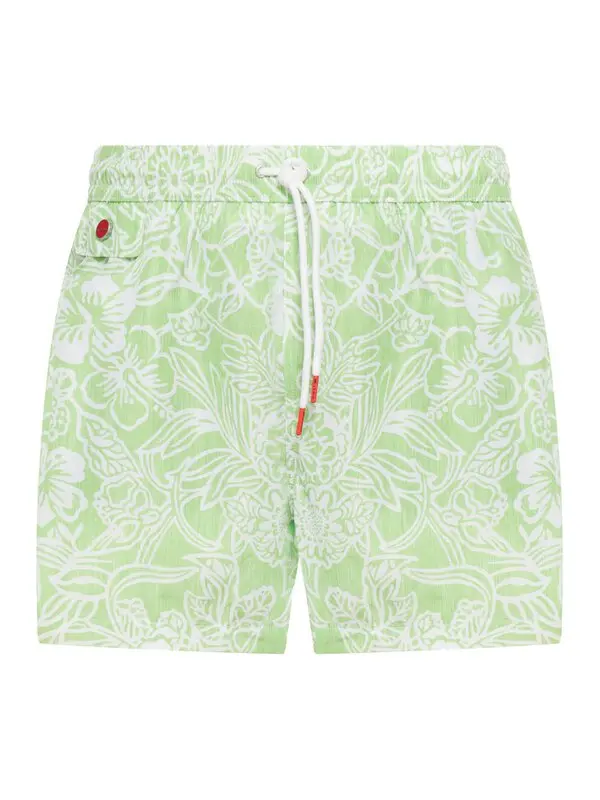 Kiton Swimsuit In Technical Fabric With Floral Pattern - Multicolor