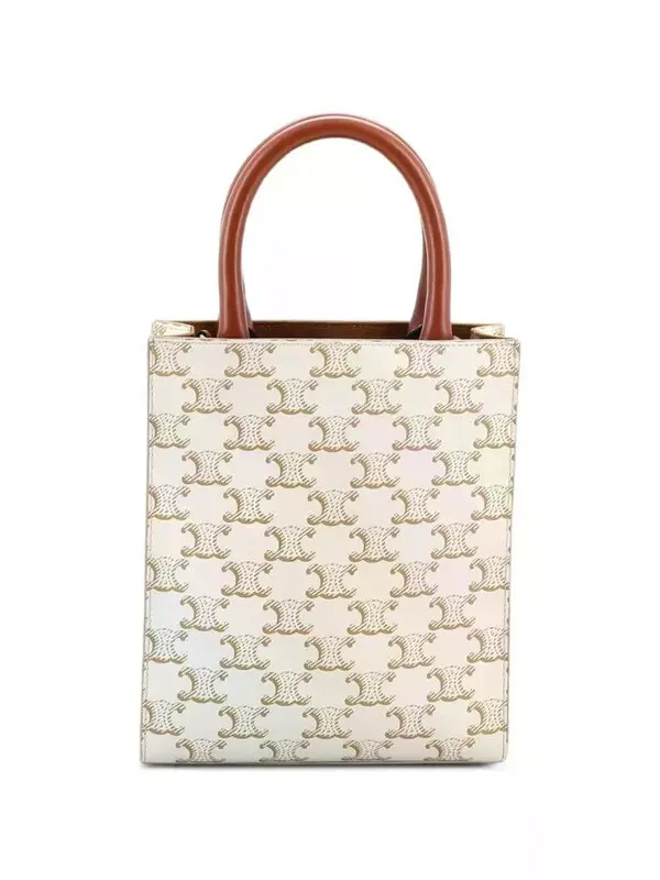 Celine Vertical Cabas Tote Triomphe Coated Canvas Mini Satchel - Brown