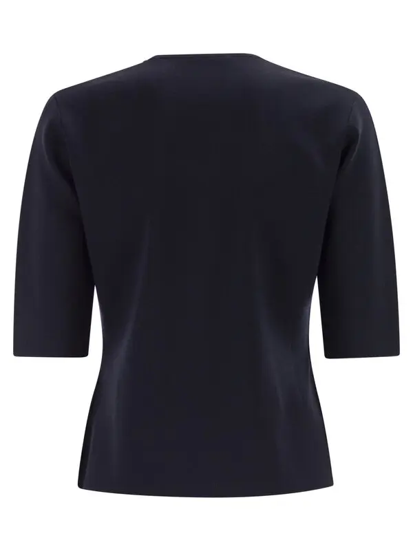 Max Mara Short-sleeved Top With Embroidered Logo - Blue