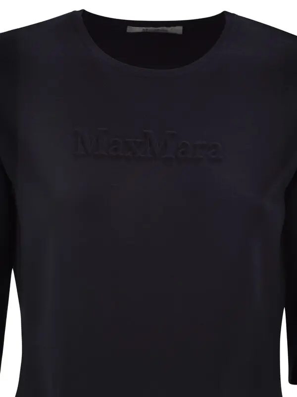 Max Mara Short-sleeved Top With Embroidered Logo - Blue