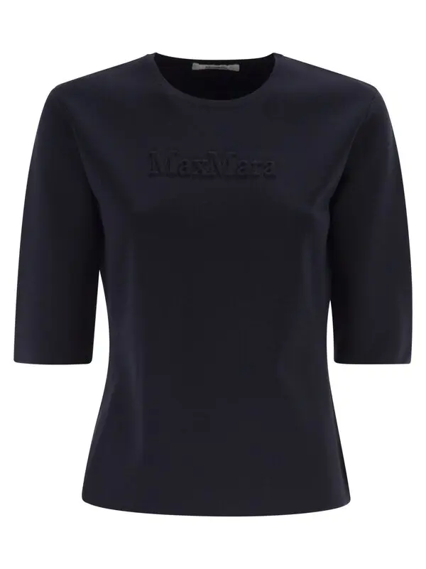 Max Mara Short-sleeved Top With Embroidered Logo - Blue