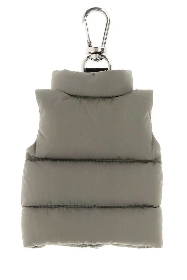 Moncler Quilted Fabric Key Ring With Silver Tone Hardware - Gray