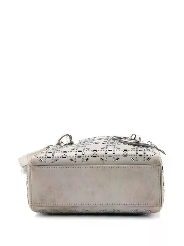 Dior Lady Bag Crystal Embellished Cannage Quilt Satin Mini Satchel - Neutrals