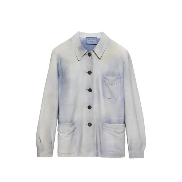 Prada Suede Distressed Shirt Jacket - Blue