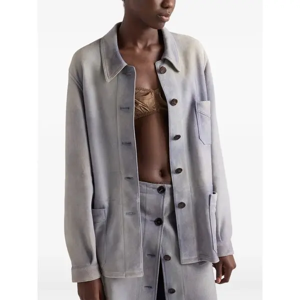 Prada Suede Distressed Shirt Jacket - Blue