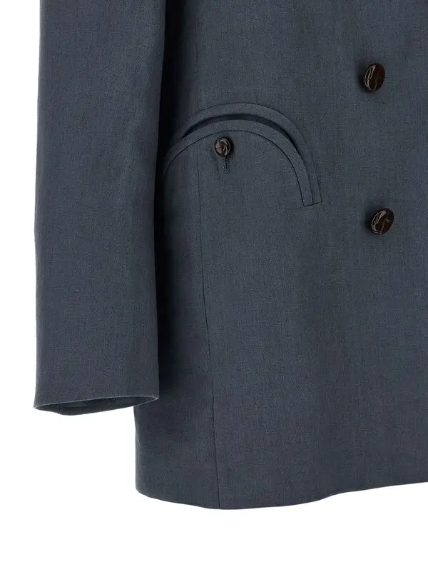 BLAZÉ MILANO Double-breasted Peak Lapel Linen Blazer