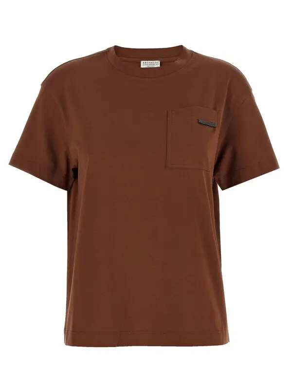Brunello Cucinelli Shiny Tab Pocket T-shirt - Brown