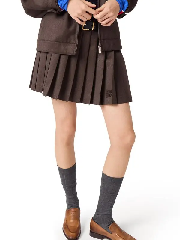 Miu Miu Pleated Mini Skirt In Cotton