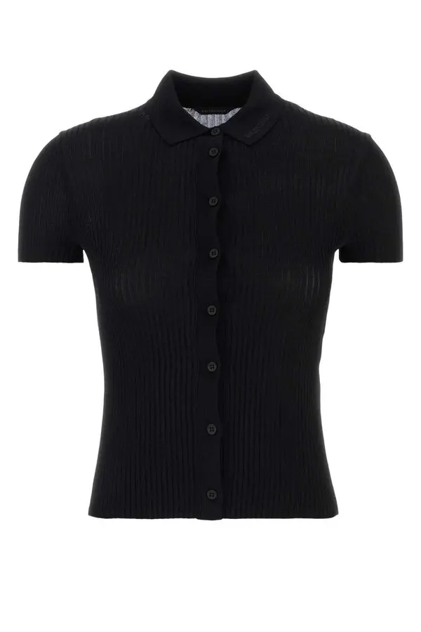 Balenciaga Ribbed Viscose Blend Short Sleeve Polo Shirt - Black