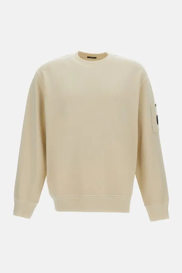 C.P. COMPANY Cotton Diagonal Fleece Crewneck Lens Sweatshirt