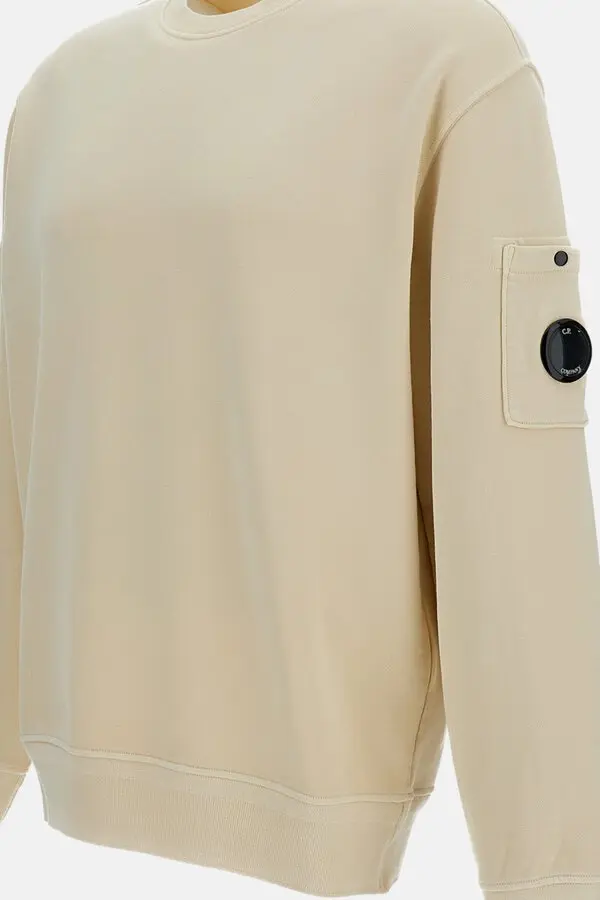 C.P. COMPANY Cotton Diagonal Fleece Crewneck Lens Sweatshirt