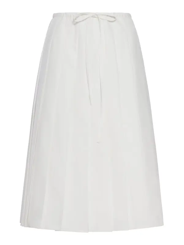 Prada Pleated Midi Skirt In Cotton Poplin - White