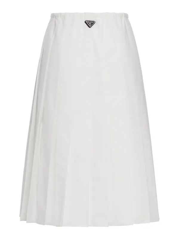 Prada Pleated Midi Skirt In Cotton Poplin - White