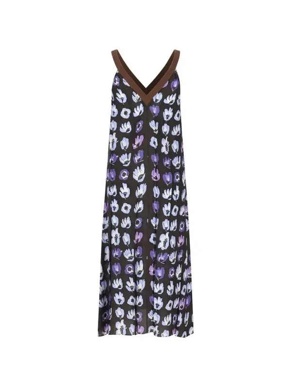 Prada Viscose Floral Print V-neck Sleeveless Maxi Dress