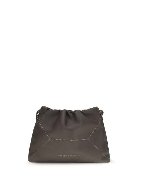 Brunello Cucinelli Leather Shoulder Bag With Drawstring Closure - Brown