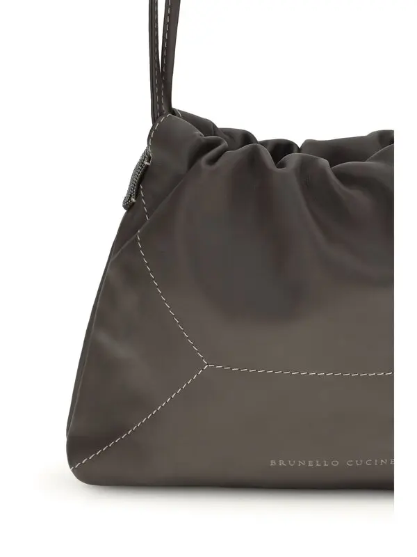 Brunello Cucinelli Leather Shoulder Bag With Drawstring Closure - Brown