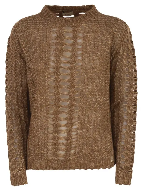 Herno Crew Neck Knitted Jumper Cotton, Alpaca, Wool Blend - Brown