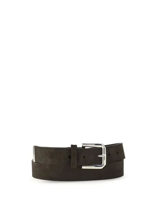 Brunello Cucinelli Suede Belt With Antique Gold-plated Buckle - Black