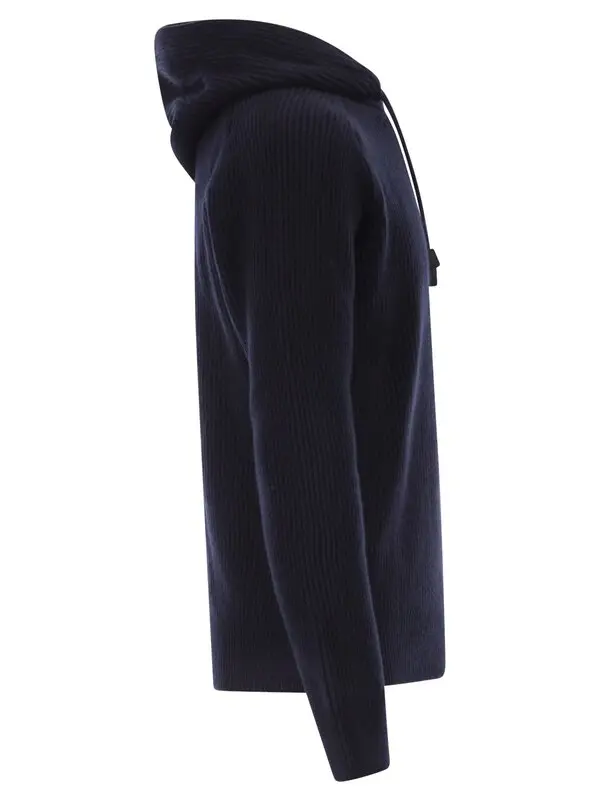 Tagliatore Hunter" Ribbed Hooded Jumper - Blue