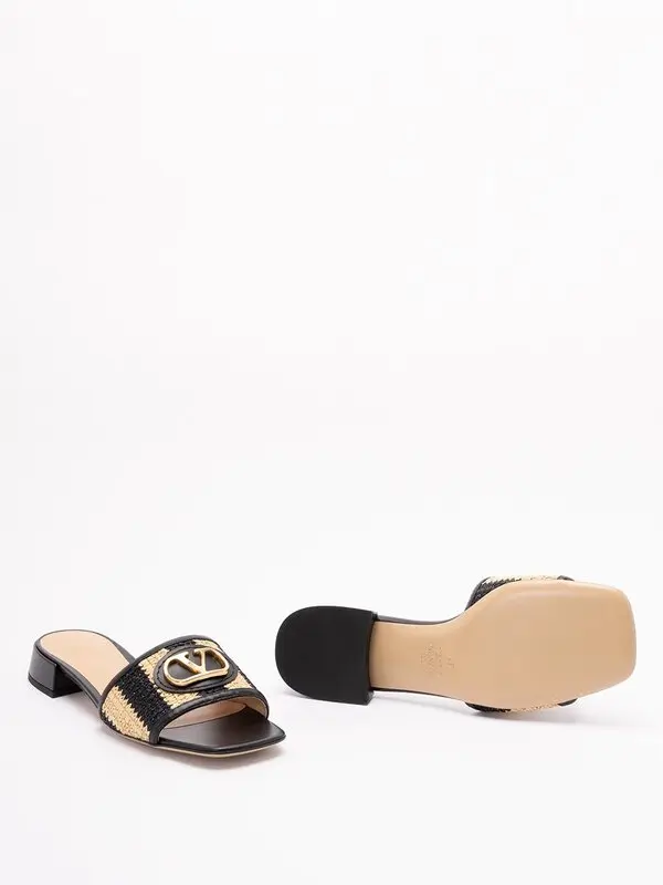 Valentino Garavani Vlogo Signature Raffia Slides - Multicolor