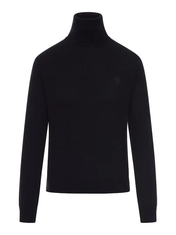 Gucci Wool Turtleneck With Embroidered Crest - Black