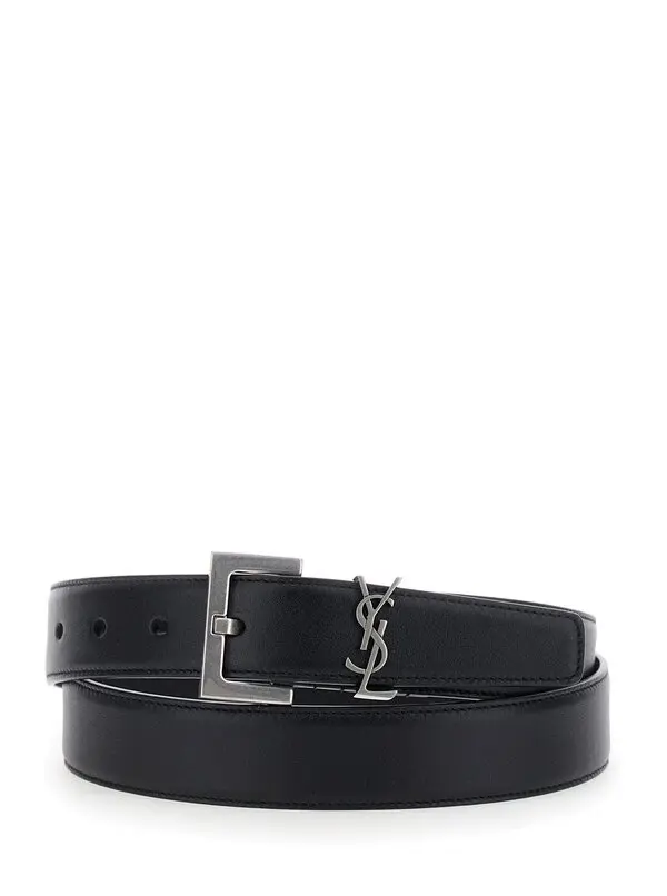 Saint Laurent Cassandre Plate Belt - Black