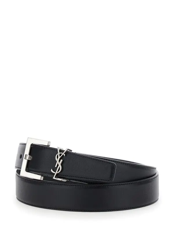 Saint Laurent Cassandre Plate Belt - Black