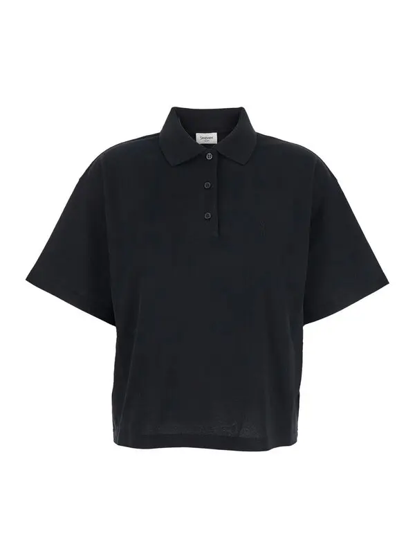 Saint Laurent Oversized Cotton Piquet Polo Shirt With Logo Embroidery - Black