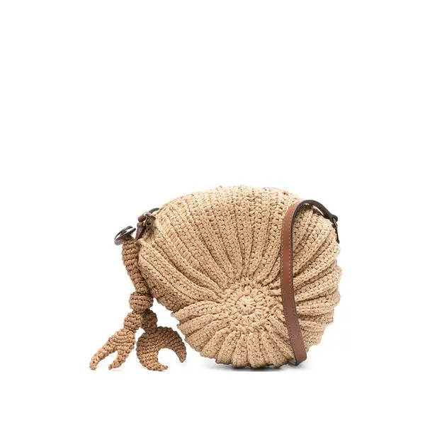 ANYA HINDMARCH Raffia Crab Detail Satchel - Cream