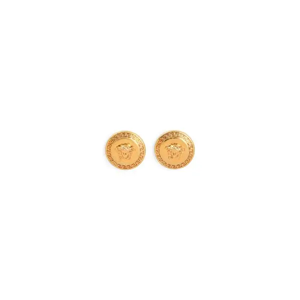 Versace Gold Brass Medusa Embossed Stud Earrings - Silver