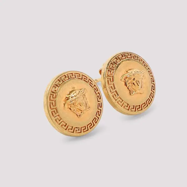 Versace Gold Brass Medusa Embossed Stud Earrings - Silver