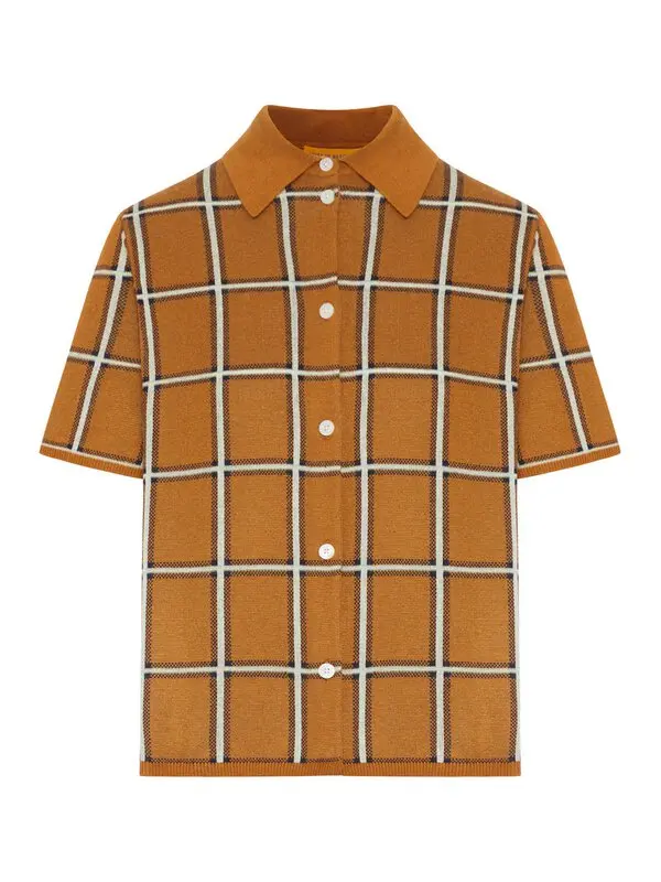 Guest In Residence Linen And Silk Blend Polo Shirt With Check Pattern - Multicolor