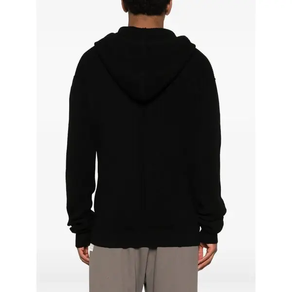 Rick Owens Ribbed Knit Zip-up Hooded Cardigan - Black