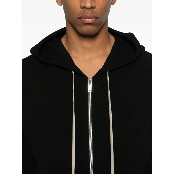 Rick Owens Ribbed Knit Zip-up Hooded Cardigan - Black