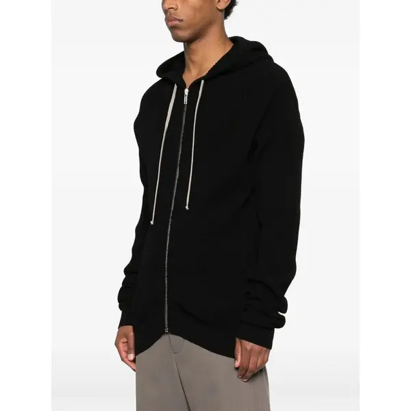 Rick Owens Ribbed Knit Zip-up Hooded Cardigan - Black