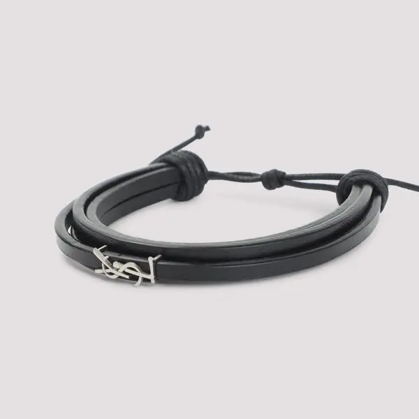 Saint Laurent Double Leather Bracelet With Cassandre Logo