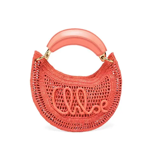 Chloé Woven Raffia Tote Bag With Leather Handle - Orange