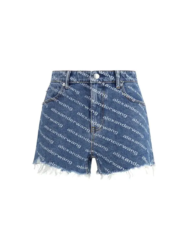 Alexander Wang Logo Print Denim Shorts