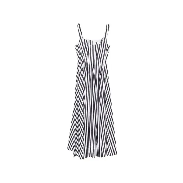 Sportmax Striped Cotton Square Neck Flared Dress - Black