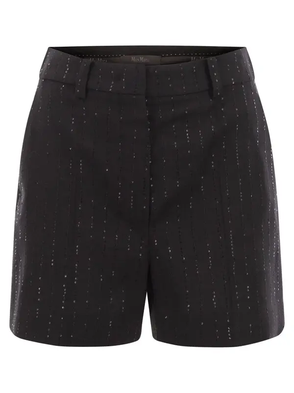 Max Mara Wool Blend Shorts With Sequined Pinstripe - Black